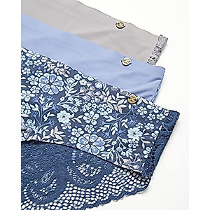 Lucky Brand Women's Underwear - Microfiber Lace Hipster Briefs (3 Pack), Size Large, Indigo/Blue/Silver Scone