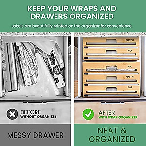 Amazecore wrap organizer with cutter 3 in 1 Plastic Wrap Dispenser for Aluminum Foil & Cling Film & Parchment Paper
