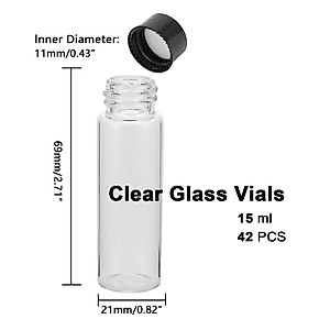 JIUWU 15ml (1/2 Oz) Clear Glass Sample Vials, 42pcs Liquid Transparent Bottles Lab Screwcap Capacity Travel Container