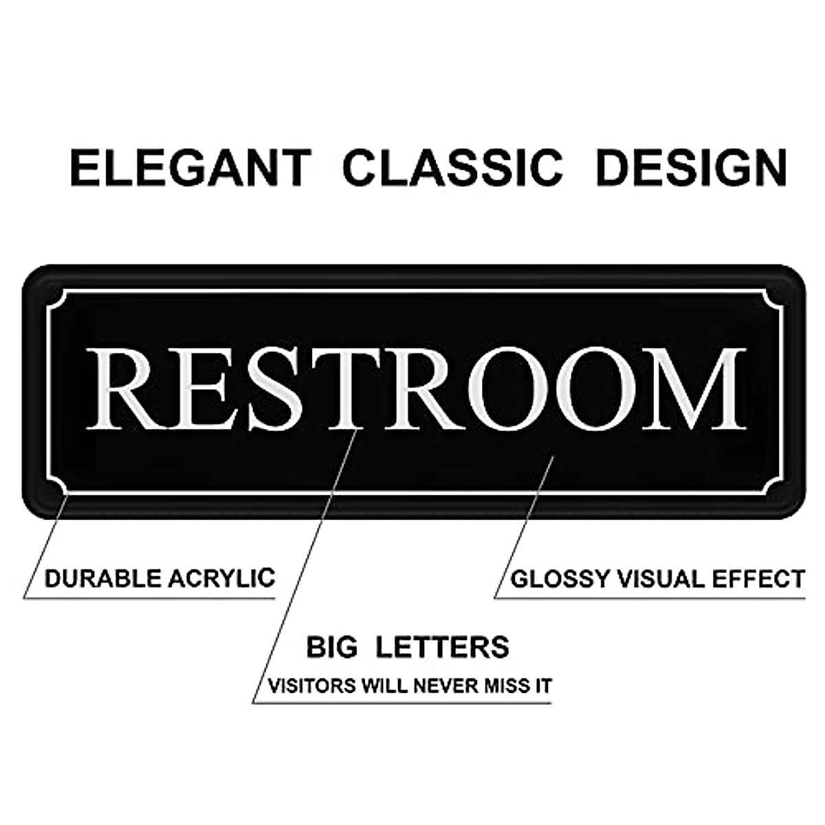 Restroom Sign for Office Door Wall – Bathroom Signs for Home and Business - Water Closet Sign Black White Sticker 9×3 in - Easy Installation Without Any Tools - Quality Guaranteed by MolnijaPro