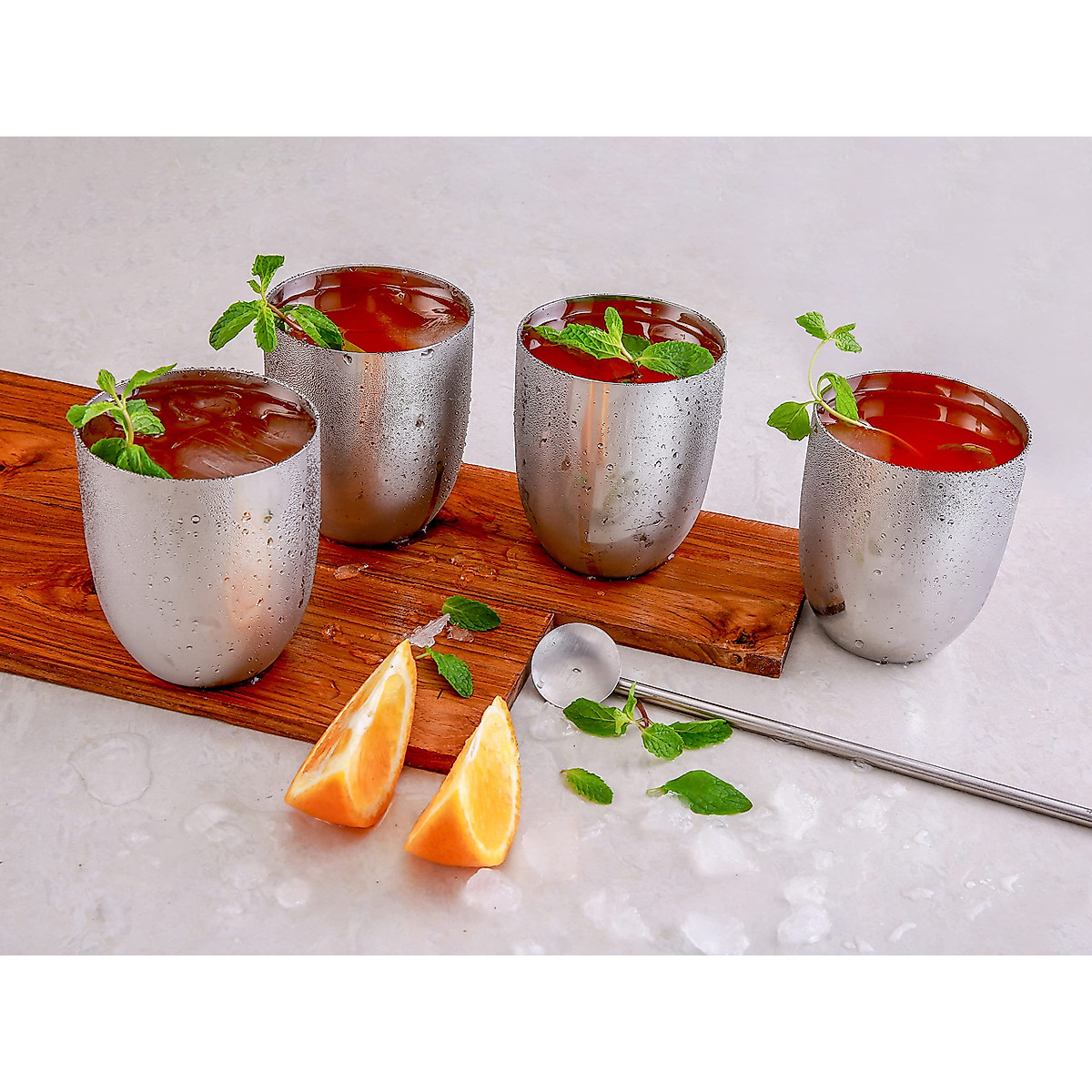 Vinod 12 OZ Premium Stainless Steel Glass, Set of 4 Water Drinking Cups, Premium Metal Cups, Drinking Wine Glasses for Milk, Juice, Beer, Whisky, Alcohol, Reusable, 12 Ounce Cups