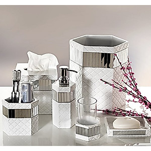 Creative Scents White Bathroom Trash Can – Decorative Mirrored Waste Basket for Bathroom - Space Friendly Wastebasket Rubbish Bin for Elegant Bathroom Decor (Quilted Mirror Collection)