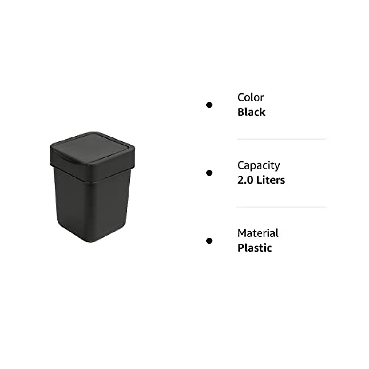 carrotez Mini Trash Can, Countertop Trash Can, 2 Liter/ 0.5 Gallon, Mini Wastebasket, Small Trash Can, Garbage Container Bin for Coffee Bar, Bathroom, Office, Countertop, Bedroom - Black