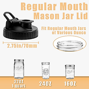 FyndraX Pour Spout Lids for Ball Regular Mouth Mason Jars, Airtight Canning Jar Flip Cap Top Lid for Drinking, Salad, Dressing Pouring, Leak-Proof, Black Pack of 4