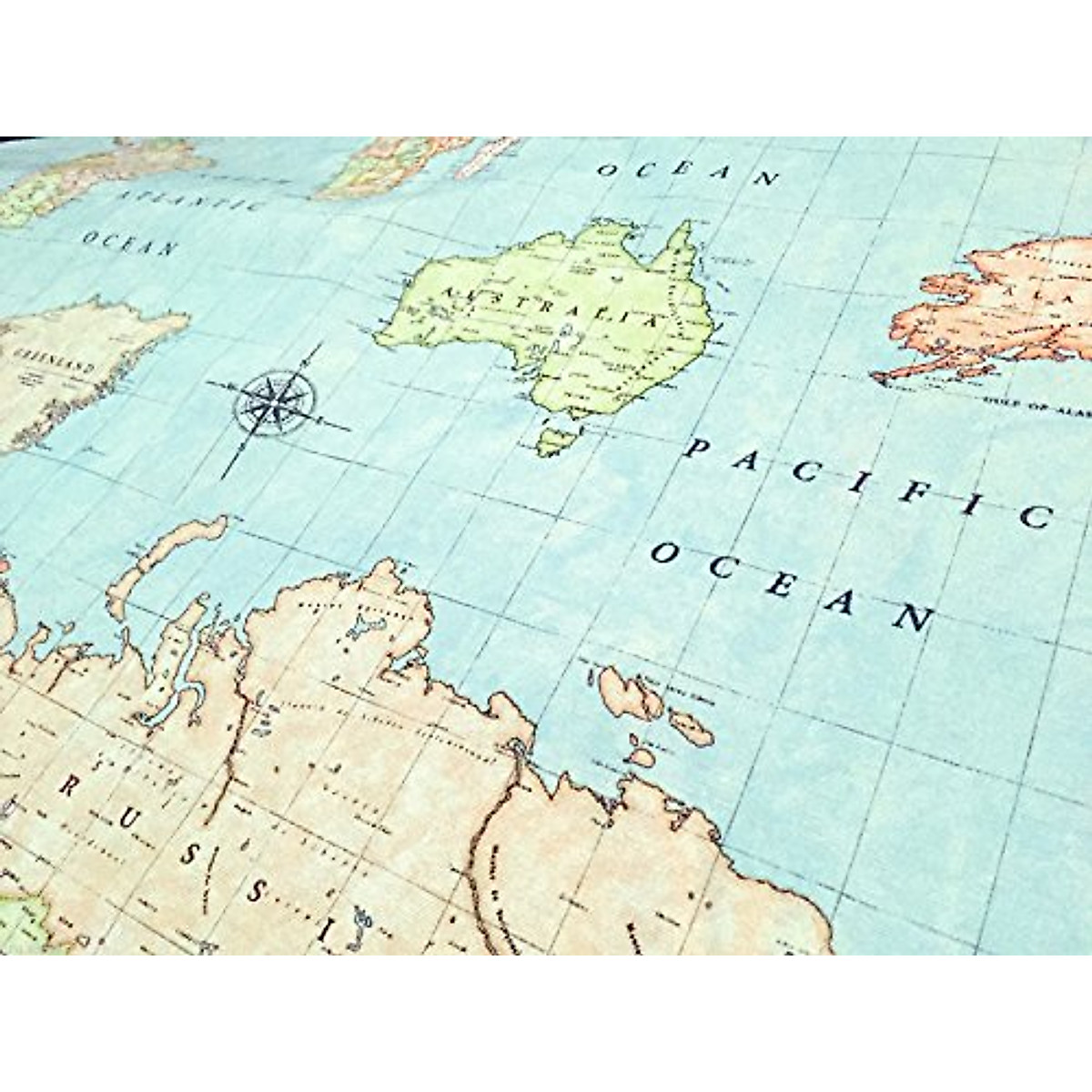 HomeBuy World Map 3 Designer Curtain Upholstery Cotton Fabric Material - 280Cm Extra Wide - Sky Blue (Sold The Yard)