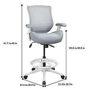 BOLISS Mid-Back Mesh Ergonomic Drafting Chair Tall Office Chair Task Chair with Adjustable Foot Ring and Height Adjustable Armrest (Grey)