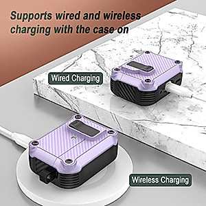 RFUNGUANGO for AirPods Pro 2nd /1st Generation Case Cover, Automatic Pop-up Carbon Fiber Case with Secure Lock Clip, Full Body Shockproof Hard Shell Protective Case for AirPods Pro 2022/2019- Purple