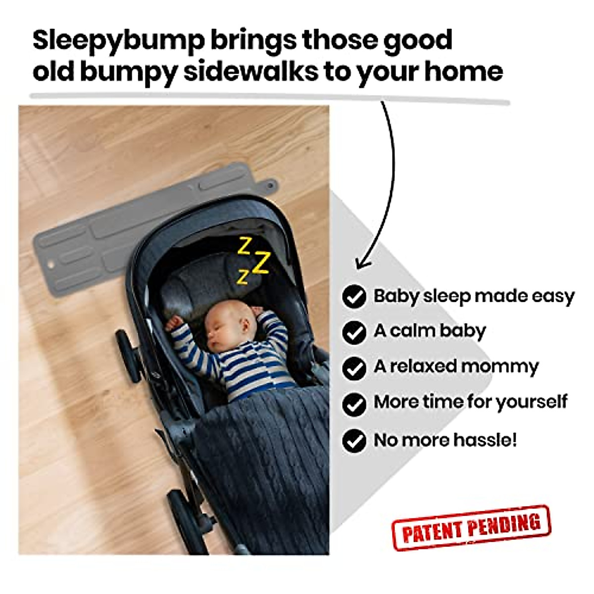 Sleepy bump Baby Stroller Rocker-Put Your Newborn, Baby or Infant to Sleep in no Time. Baby Nap Helper Rocking Mat. Rocks Any Stroller Anywhere, Anytime. Indoor & Outdoor Use (Gentle Gray)