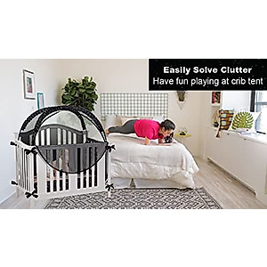 ZXPLO Safety Crib Tent to Keep Baby in Pop up Mosquito Net Netting Canopy Mesh Cover for Toddler - Black