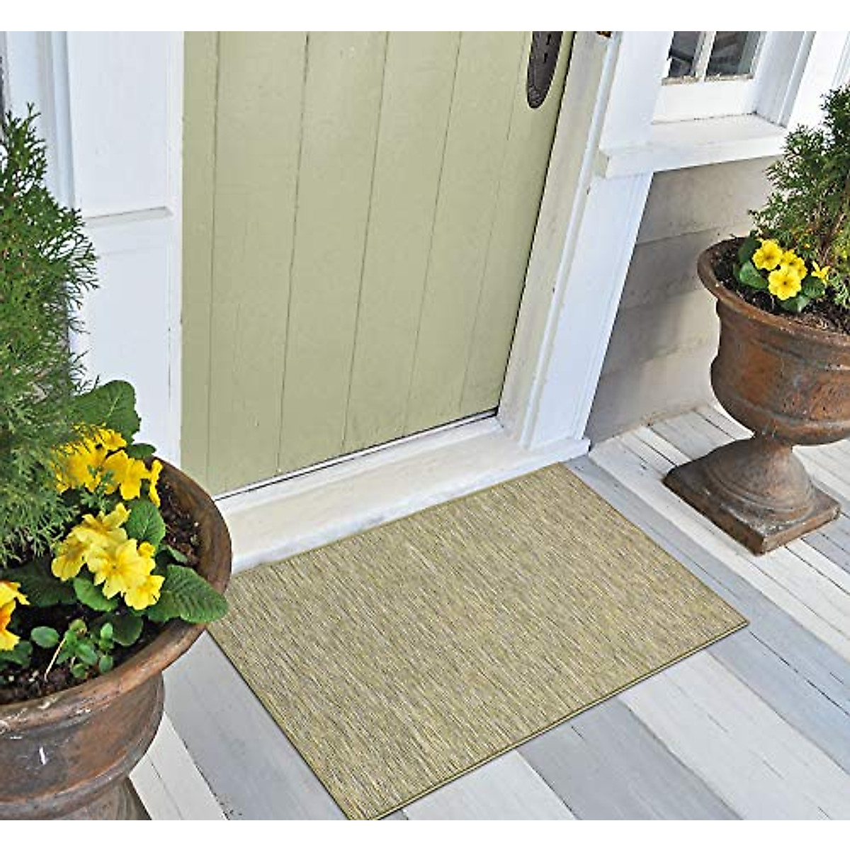 Ottomanson Machine Washable Tonal Design Jute Back 2x3 Reversible Indoor/Outdoor Area Rug for Patio, Living Room, Bedroom, Office, Dining Room, 2' x 3', Green