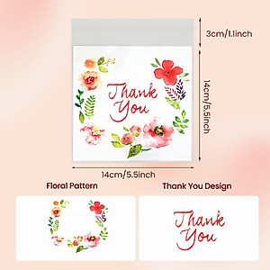 NUOMI 100Pcs Resealable Cellophane Bags Self Adhesive Cello Bags 'Thank You' Printed Poly Cookies Bags for Dessert, Party Treats, Bakery, Candle, Soap, 5.5"X6.7"
