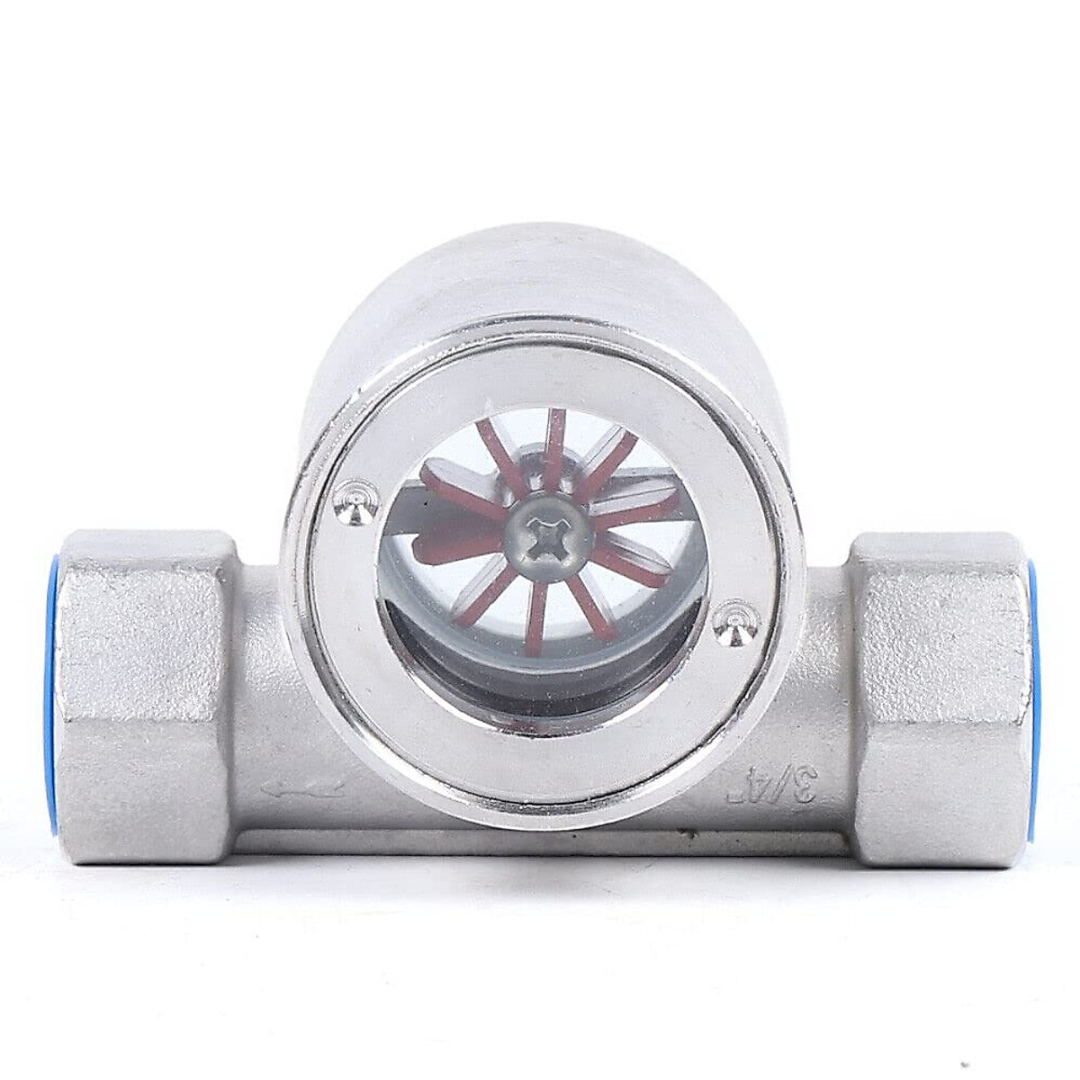 3/4" NPT Stainless Steel 304 Sight Water Flow Indicator with Impeller 2.5 MPa