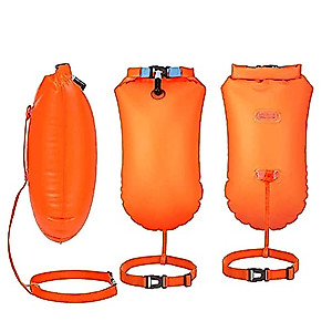 YW 2 Pack 20L Waterproof Dry Bags Swim Bouy Float Swimming Marine Safety Inflatable Bubble Bag Visible with Storage Space & Adjustable Waist Belt,Lightweight for Swimmer,Training,Kayaking,Snorkeling
