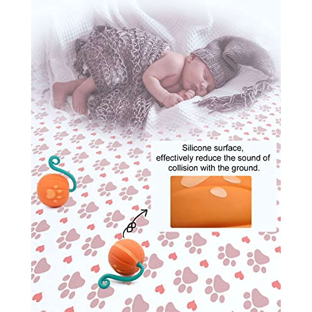 RRETECK Automatic Moving Cat Toys, Cute Interactive Cat Toys for Indoor, Cats Ball Bundle + Feather Kitten Toys in Pack. Smart Electric Teaser Cat Feather Toys, USB Rechargeable, 3 Feathers