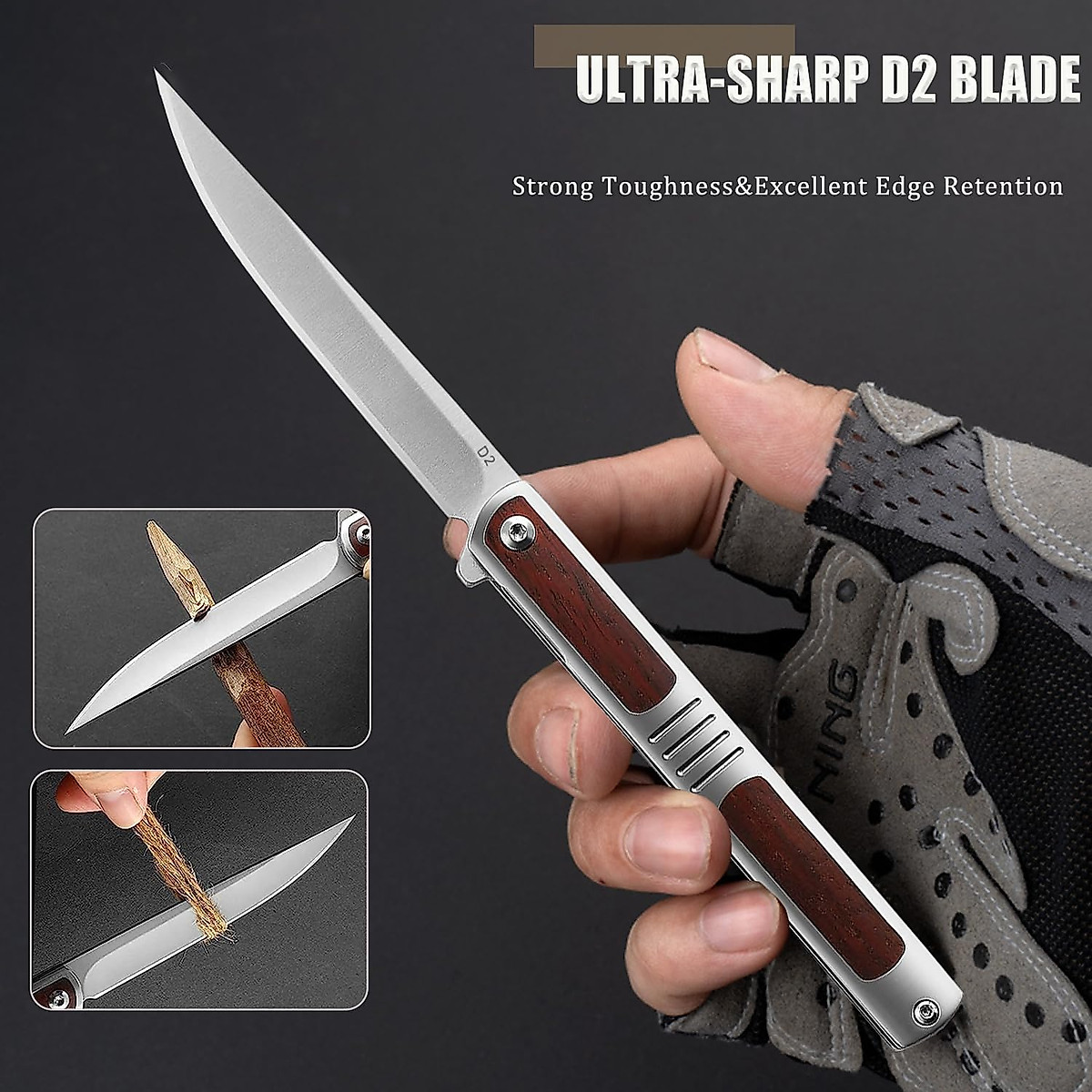 QZL Pocket Knife for Men, Folding Knife with Clip, with D2 Steel Blade, Safety Liner Lock, Sharp Knife for Outdoor Tactical Survival Camping Hunting Fishing, Cool Knifes for Dad