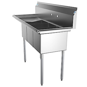 KoolMore 3 Compartment Stainless Steel Commercial Kitchen Sink with Large Drainboard - Bowl Size 12" x 16" x 10", Silver