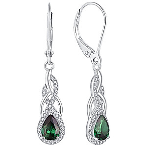 YL Celtic Knot Earrings 925 Sterling Silver Twist Dangle Drop Earring Created Emerald Infinity Leverback Jewelry for Women
