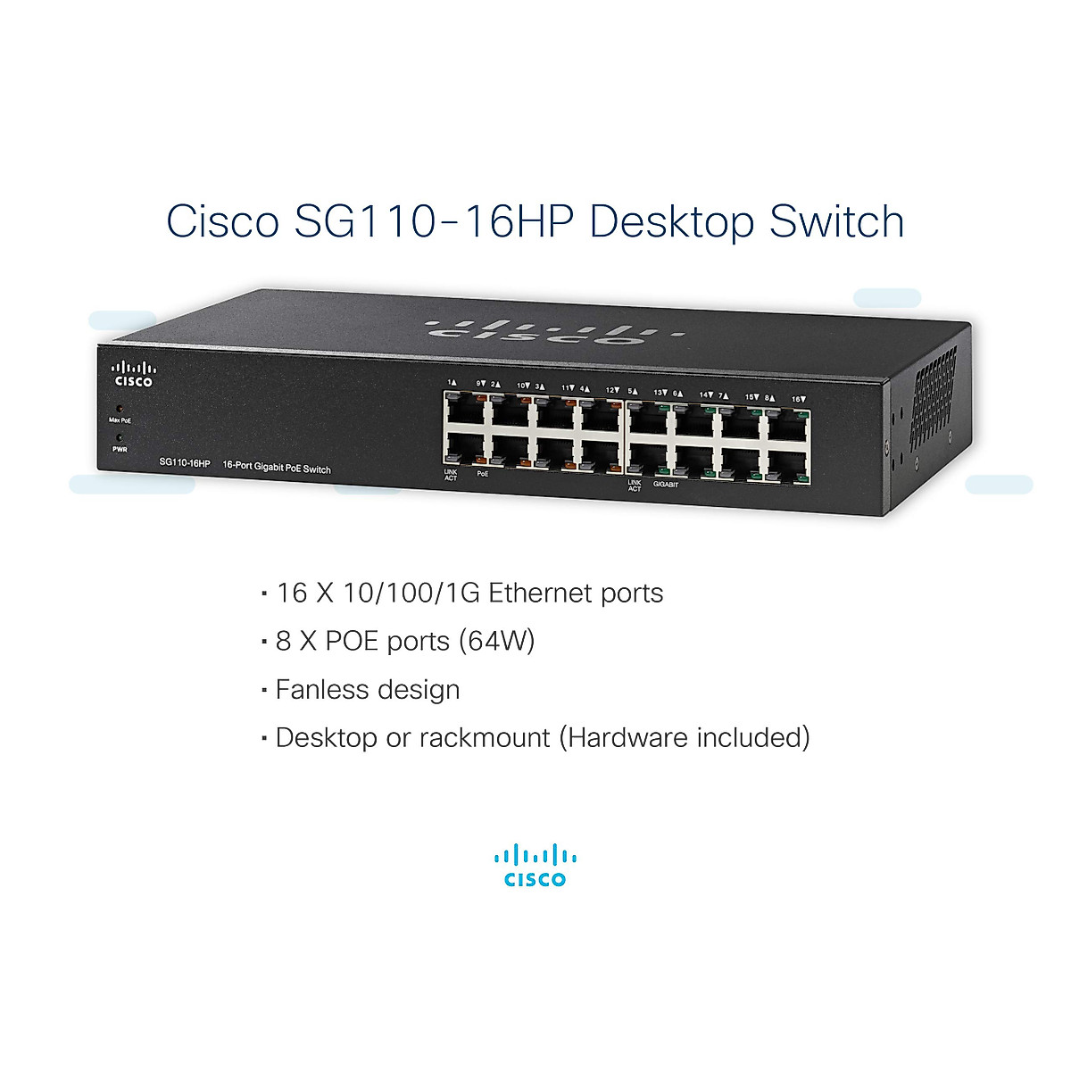 Cisco SG110-24 Desktop Switch with 24 Gigabit Ethernet (GbE) Ports plus 2 Combo mini-GBIC SFP , Limited Lifetime Protection (SG11016HPNA)