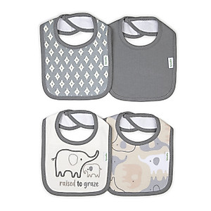 Easy Eater 4-Pack Absorbent Terry-Backed Cotton Baby Bib Set for Eating or Teething - Grazer