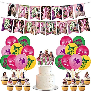 Birthday Party Decorations For Melanie,Party Supplies Set Including Birthday Banner,Cupcake Topper and Balloons