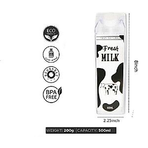 FveBzem 17Oz 500ml Milk Carton Water Bottle with Cleaning Brush BPA Free Reusable Milk Carton Shaped Water Bottle Leakproof Juice Tea Jug for Travelling Sports Camping Outdoor Activities