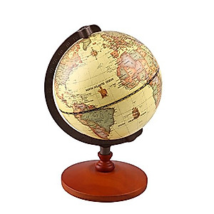 TTKTK Mini Vintage World Globe Antique Decorative Desktop Globe Rotating Earth Geography Globe Wooden Base Educational Globe Wedding Gift with Magnifying Glass