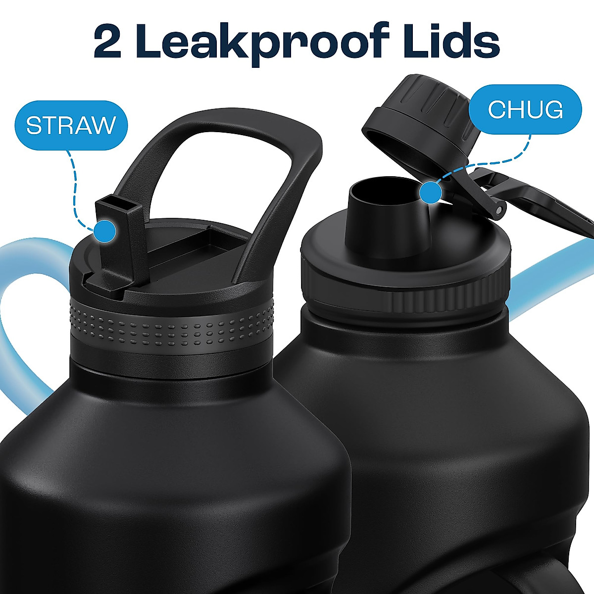 AQUAFIT Insulated Water Bottle 64 oz with Handle - Straw and Chug Lid - Stainless Steel Water Bottles - 64 oz Water Bottle - 64oz Insulated Water Bottle with Straw (64 Ounces, Nightfall Blue)