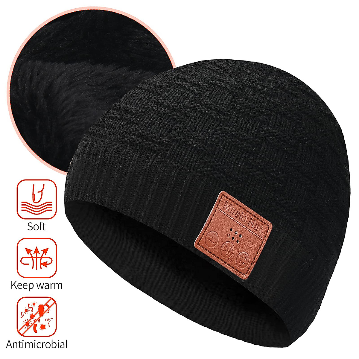 Wireless Beanie Hat with Wireless Headphones, Wireless Winter Hat Built-in HD Stereo Speakers, Men Gifts for Boyfriend Wireless Music Cap for Outdoor Sport Black