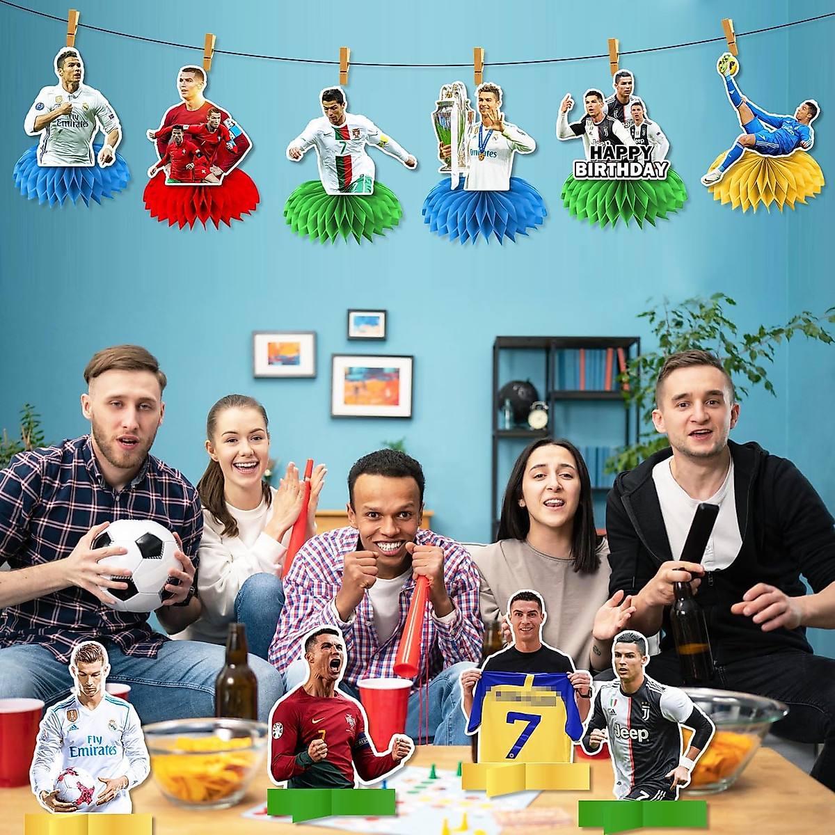 10 PCS Soccer Birthday Decorations Honeycomb Centerpieces, Football Star Party Decorations for Baby Shower, Soccer Themed Birthday Party Supplies Soccer Party Decorations