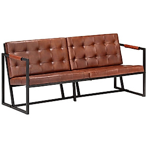 VRAXO 3-Seater Sofa Brown Real Goat Leather,Sofas-64.06lbs