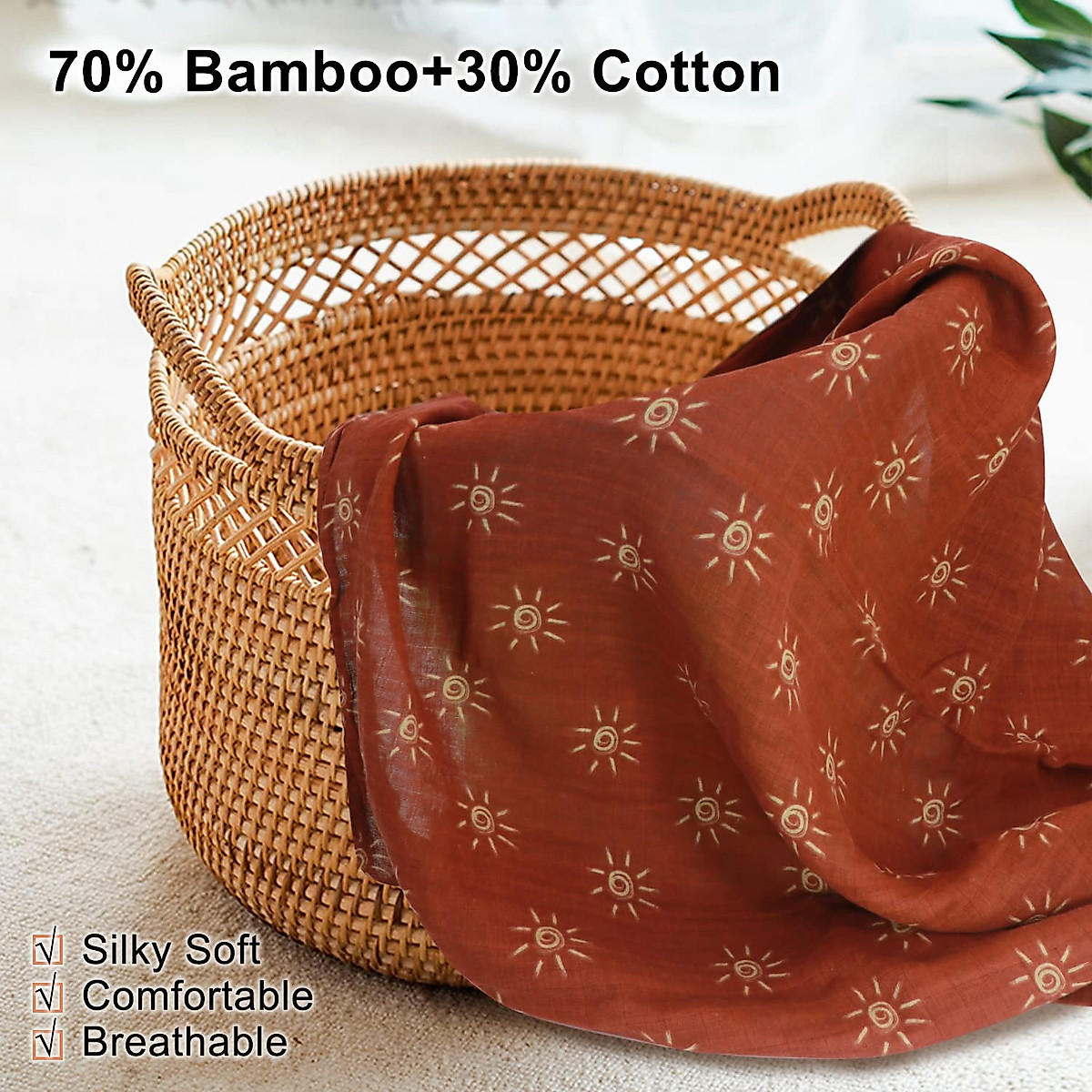 Babekin Baby Swaddle Blankets, Soft Silky Baby Blankets for Baby Boys & Girls, 100% Organic Cotton, Breathable and Skin-friendly Baby Receiving Swaddles, Baby Blankets Unisex, 47 x 47 inches (Style D)