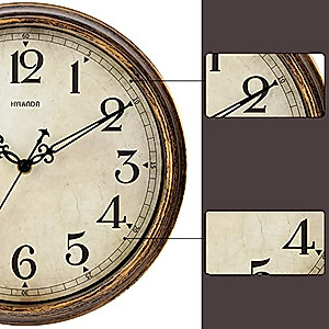 HYLANDA Wall Clock - 12 Inch Vintage Wall Clocks Battery Operated - Retro Silent Non Ticking - Decorative Living Room Home Kitchen School Office