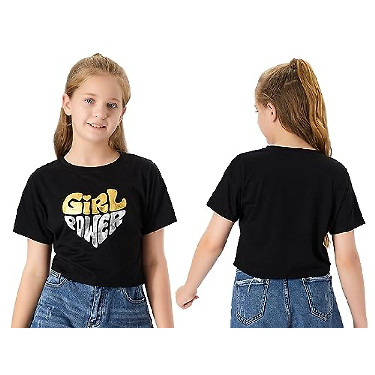 Black Girl Power Crop Top for Little & Big Girls - Cool Summer T-Shirt Clothes Tween Size 7/8