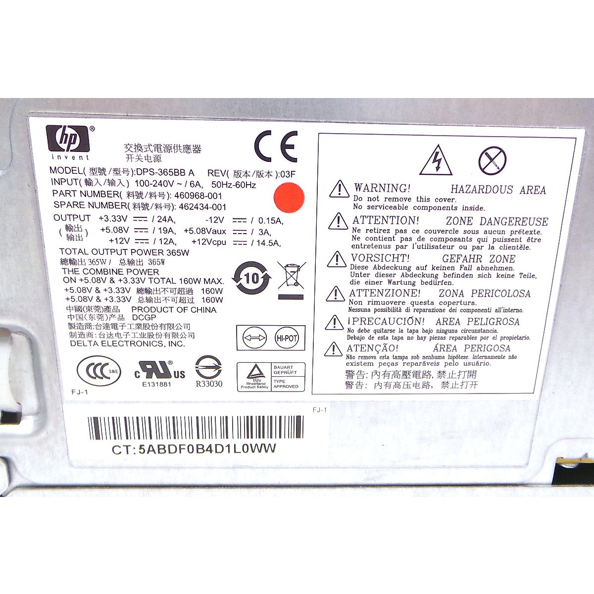 Genuine HP Hewlett-Packard 365W 462434-001 460968-001 Power Supply For HP Compaq DC7900 Convertible Minitower PC KP719AV FU031ET FU032ET FU053EA FU033ET FU040ET FS484AW FS483AW FG385EC FG391EC FG350EC FG384EC FG381EC FG380EC FP049PA FG377EC FG376EC FP049P