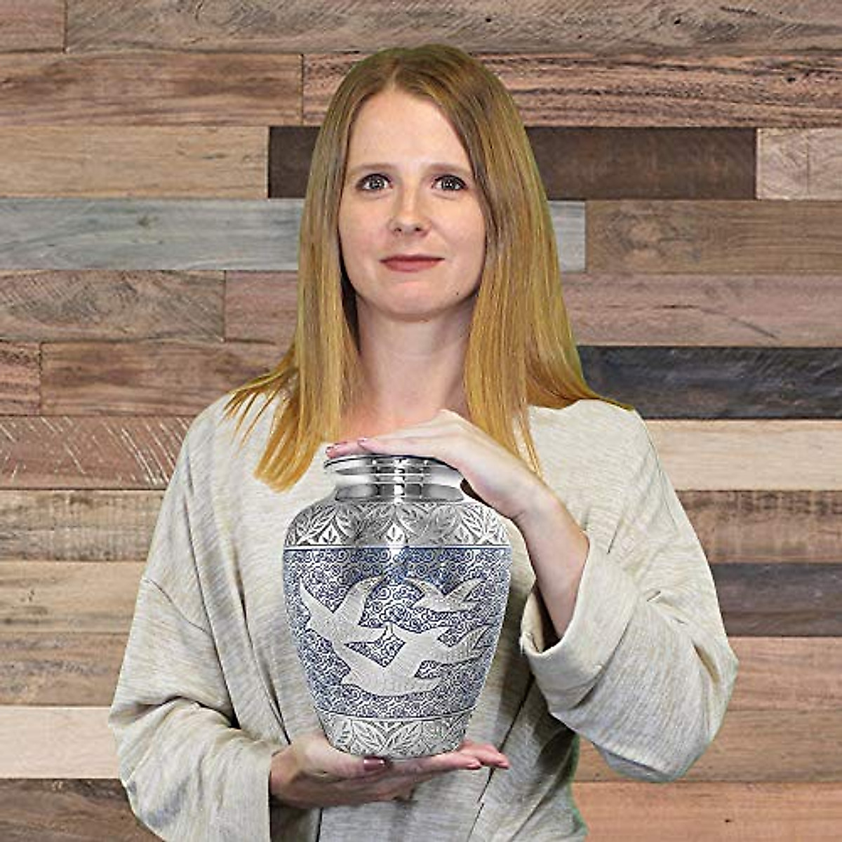 Trupoint Memorials Cremation Urns for Human Ashes - Decorative Urns, Urns for Human Ashes Female & Male, Urns for Ashes Adult Female, Funeral Urns - Blue Silver, Large