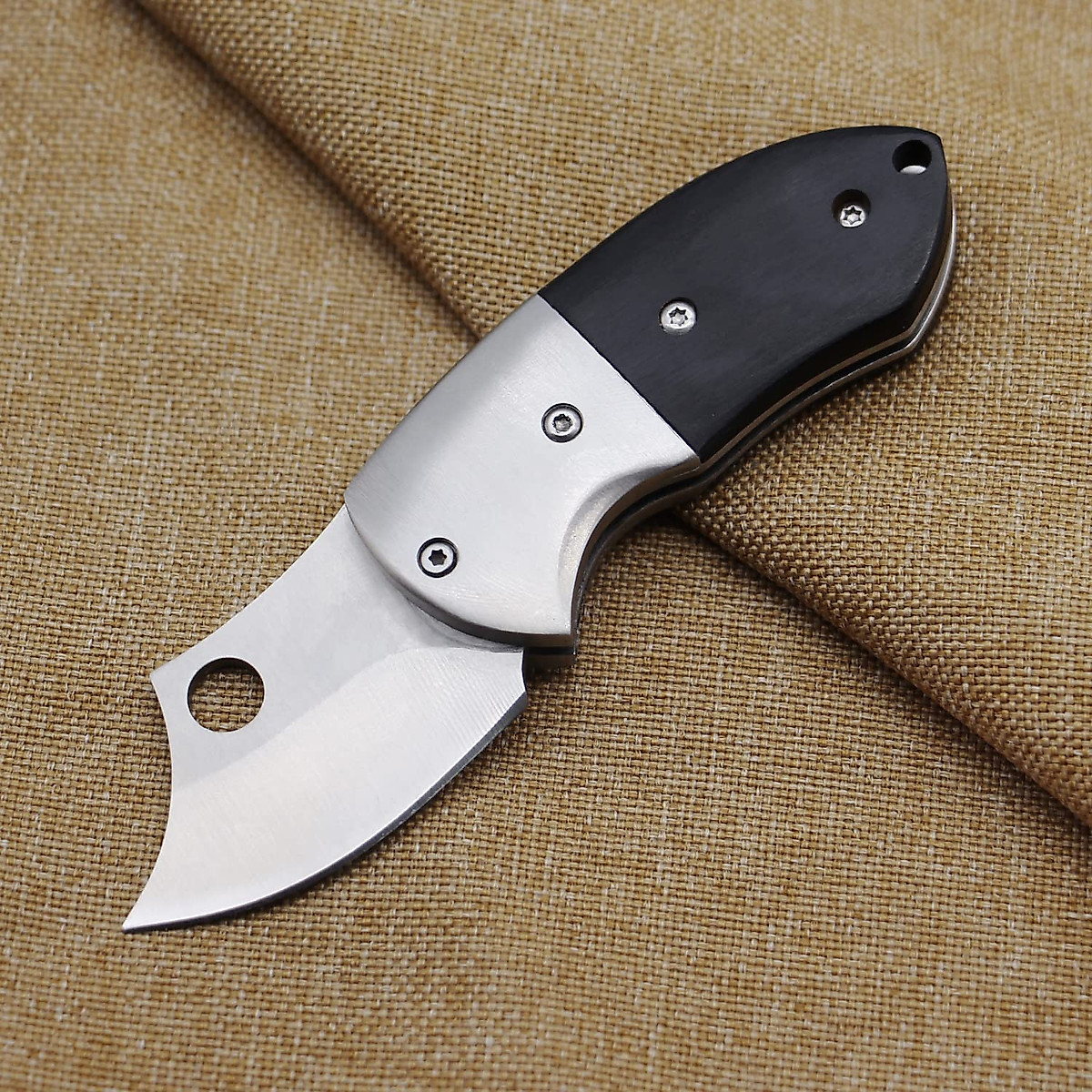 BYKCO Small Unique Knife, Fold-able Knife, Pocket Knives, Black Wood Handle, Unique Compact Portable Mini Little Folding Knife Gift-able for Men Women