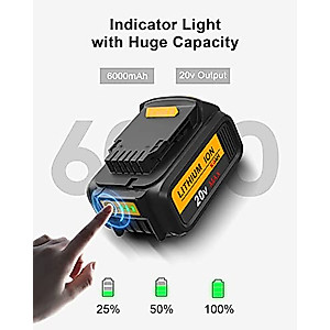 TeenPower Replacement for Dewalt 20V Battery 6000mAh 2/pk Compatible with Dewalt 20v max Battery DCB205 DCB206 DCB204 DCB200 DCB203 DCB201