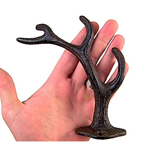 Rustic 4-Point Deer Antler Cast Iron Wall Hook 5.6 Inch (Set of 3)