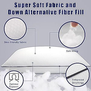 Piwaal Bed Pillows for Sleeping 2 Pack, King Size Pillows Set of 2,Down Alternative Filling, Pillow for Back, Stomach or Side Sleepers Black