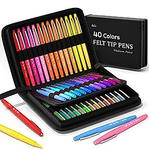 Lelix 40 Colors Felt Tip Pens with Case, Colored Pens, Medium Point Felt Pens, Felt Tip Markers Pens for Journaling, Writing,Drawing, Note Taking, Planner, Perfect for Art Office and School Supplies