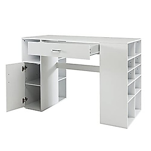 MJWDP Counter Height Sewing Craft Desk Computer Desk with Adjustable Shelves and Drawers
