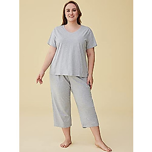 Latuza Women's Cotton Pajamas Set Tops and Capri Pants Sleepwear XL Light Gray