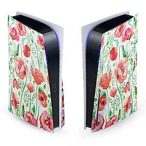 Head Case Designs Officially Licensed Ninola Red Flower Art Mix Vinyl Faceplate Sticker Gaming Skin Decal Cover Compatible with Sony Playstation 5 PS5 Disc Edition Console
