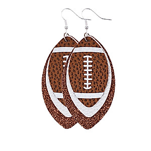 Colorful Layered Football Dangle Earrings Glitter Faux Leather Football Sports Lover Teardrop Earrings for Women Jewelry (A)