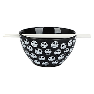 Bioworld Nightmare Before Christmas Jack Skellington On-The-Go Ceramic Ramen Bowl With Chopsticks