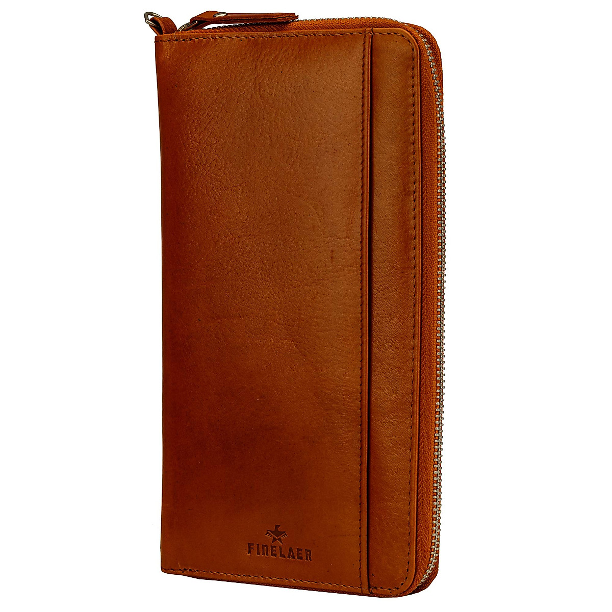 FINELAER Travel Passport Zip Around Long Leather Wallet