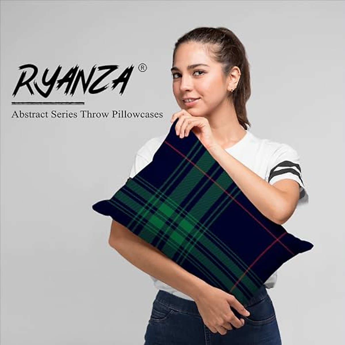 RYANZA Set of 2 Throw Pillow Covers, 20x26 Inches Standard Home Decor Pillowcase Cushion Cases Decorative Pillow Cases for Accent Couch Sofa Bedroom, Plaid Christmas New Year Tartan Check Holiday