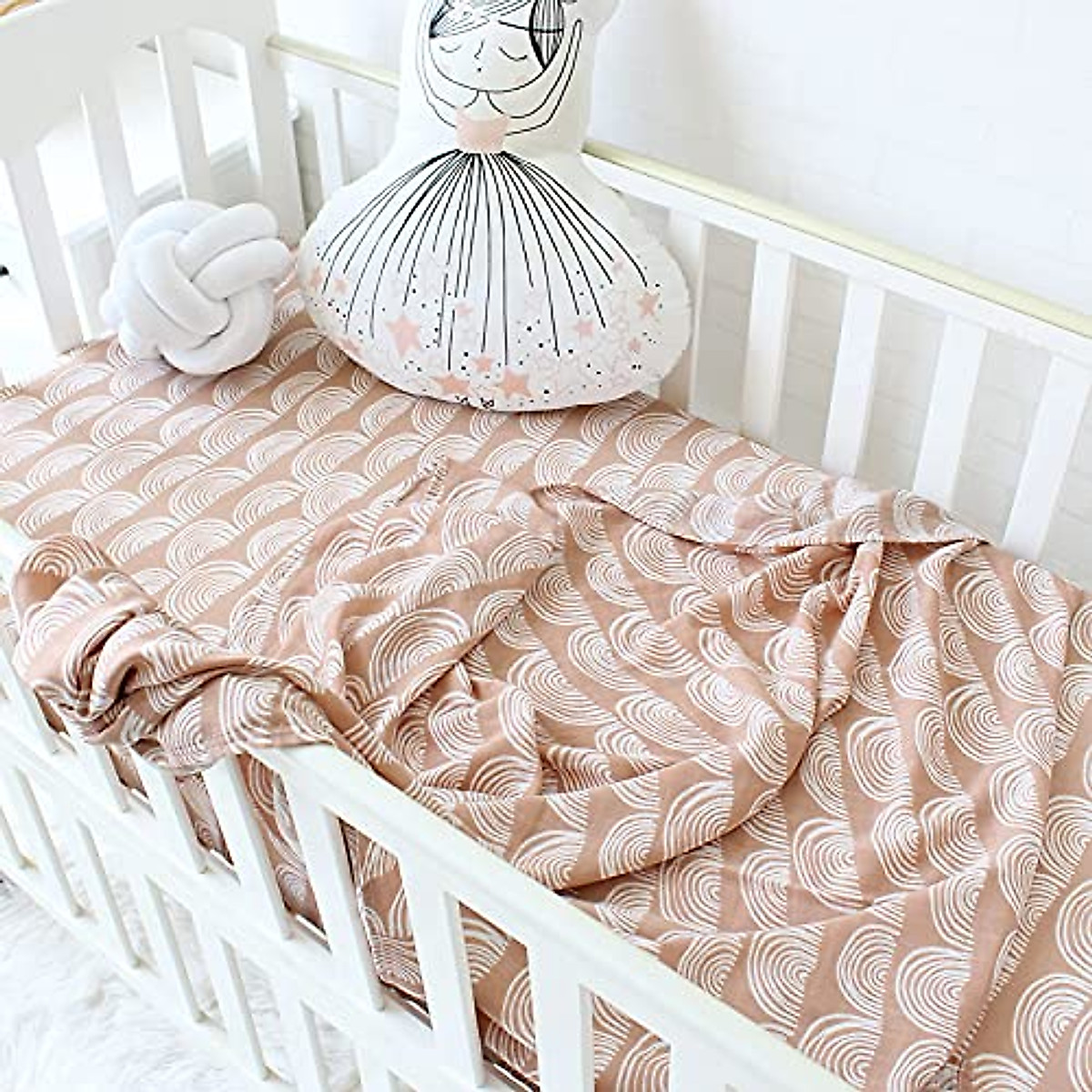 LifeTree Muslin Crib Sheets for Girls and Boys, 70% Viscose from Bamboo and 30% Cotton Boho Fitted Baby Crib Sheet for Standard Crib Mattress & Toddler Bed Mattress (52"x28") - Rainbow Pattern