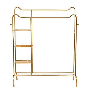Cute Cat Ear Shaped Gold Garment Rack Clothes Rack 4 Tier Storage Shelves Heavy Duty Clothing Rack Portable Wardrobe Closet Organizer Standing Clothes Rack