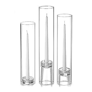 Yummi Set of 12 Taper Candles, Chimney and Taper Holders - White